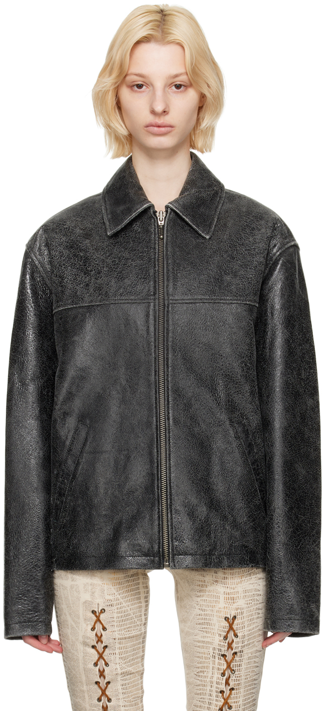 Guess Black Cracked Leather Jacket In Jblk Jet Black A996 - 19 Guess Black Cracked Leather Jacket In Jblk Jet Black A996 - 19